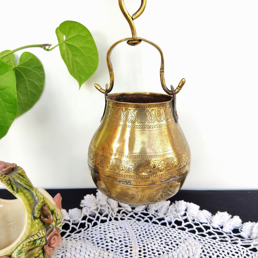 Antique Rare Brass Ornate Water Pot With Handle Delicately Engraved ...