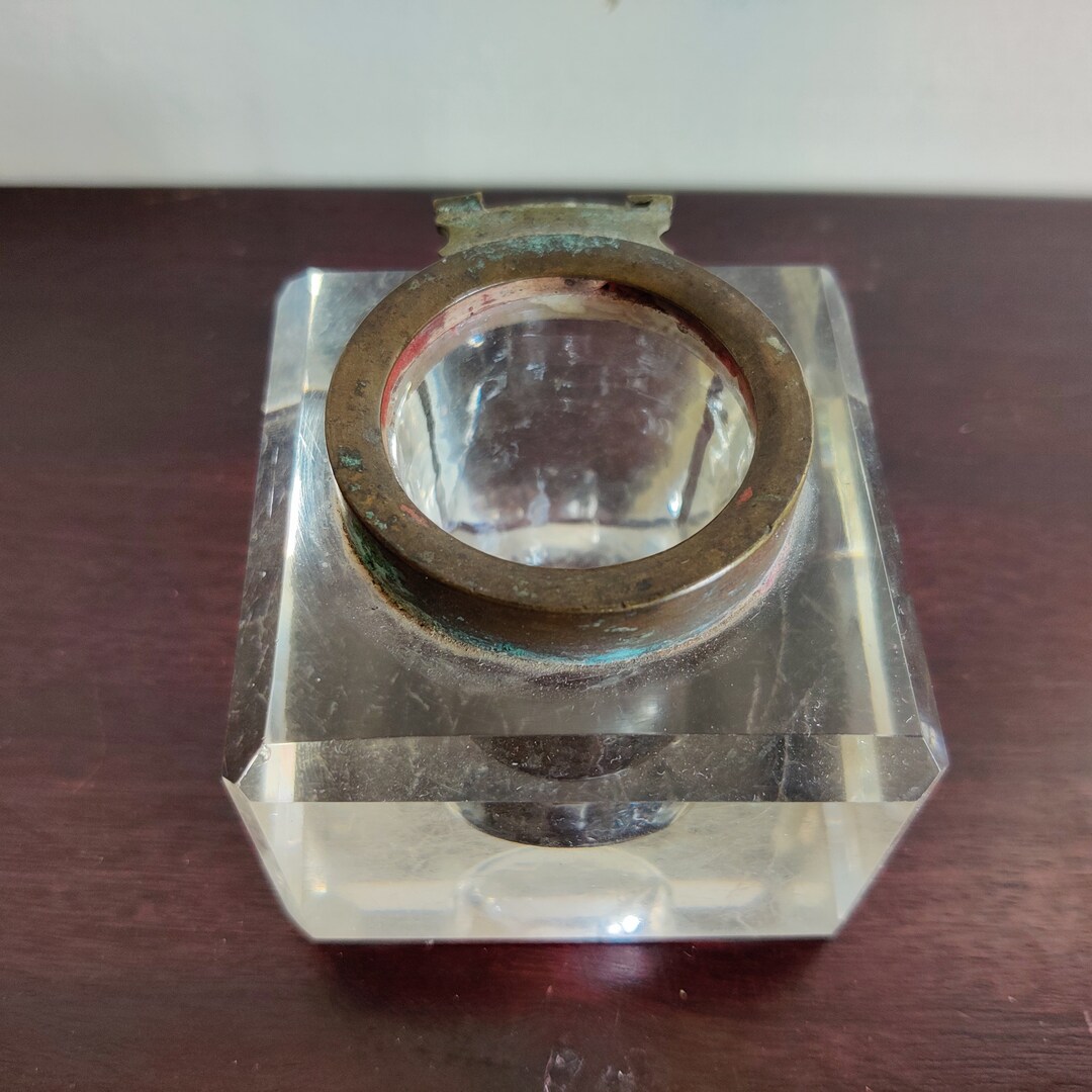 Vintage Office Table Decorative Unique Shape Glass Ink Pot Clear Glass ...