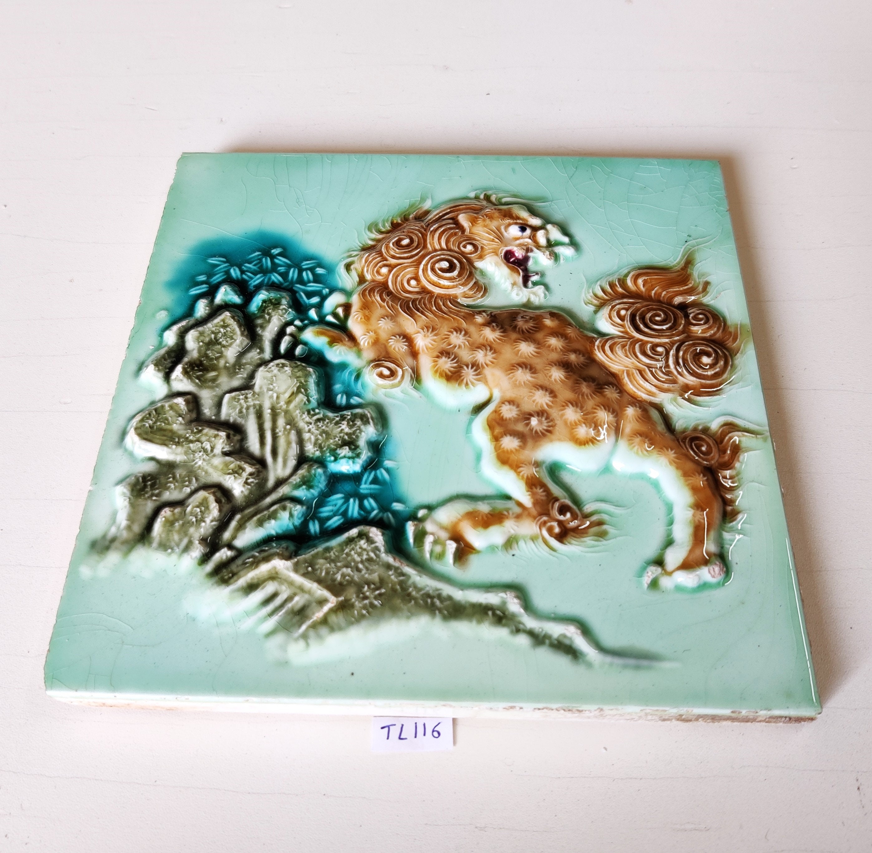 Vintage Mythical Dragon Rare Architecture Tile 6" X 6" , Japan | Rare ...