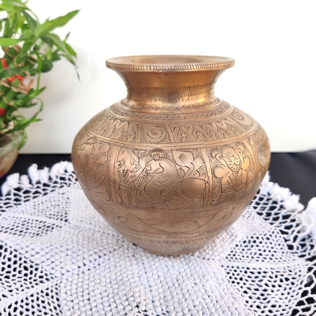 Antique Brass Rare Different God Engraved Holy Water Pot | Brass Water ...