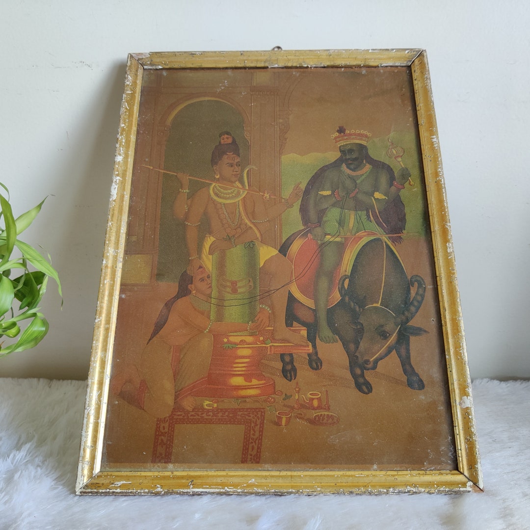 Vintage Print of Markandeya and Lord Shiva With Original Wooden Frame ...