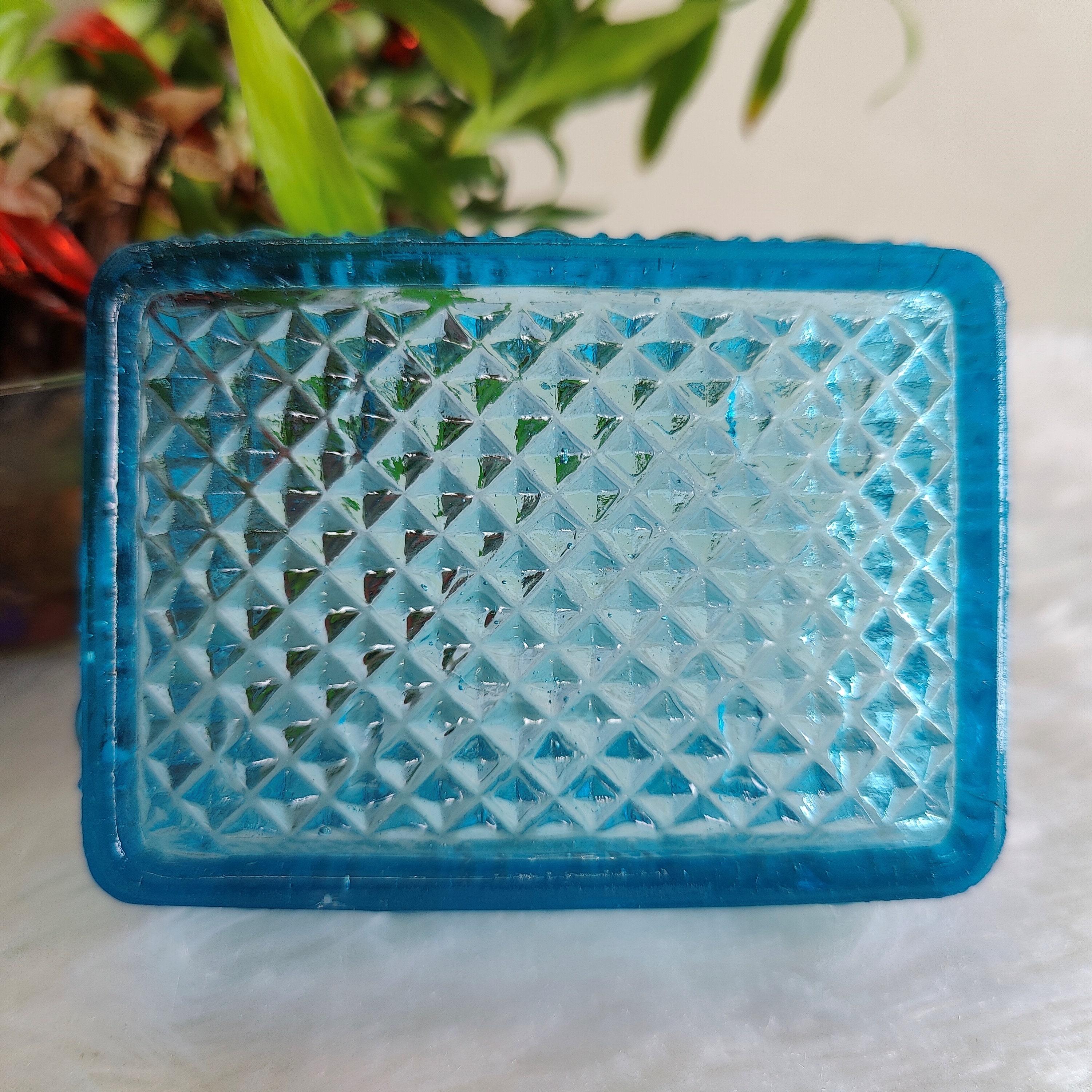 Vintage Blue Glass Vanity Trinket Box With Lid Glass Jewellery Boxglass ...