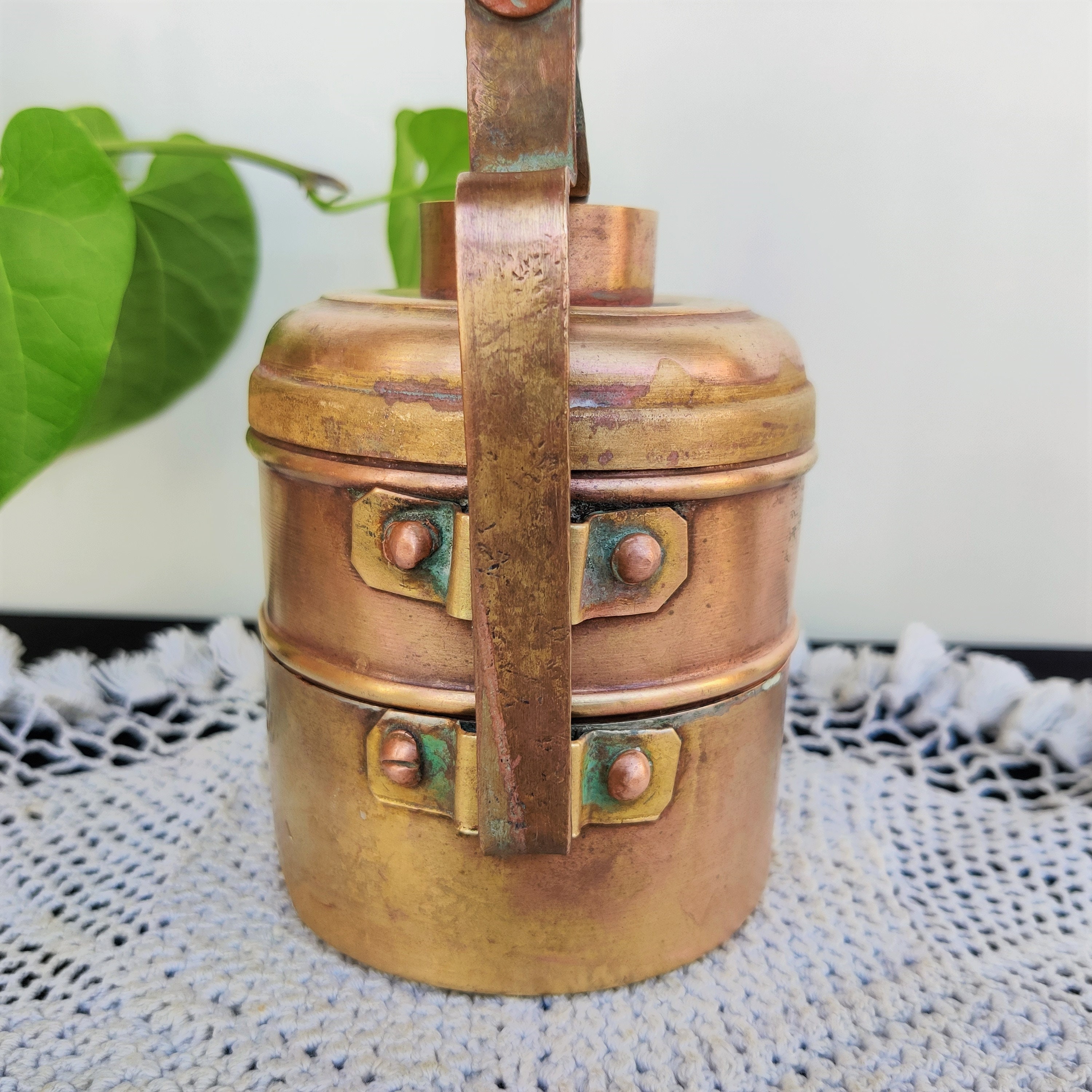 Antique Rare 2 Compartment Brass Mini Lunch Box | Brass Tiffin Box ...