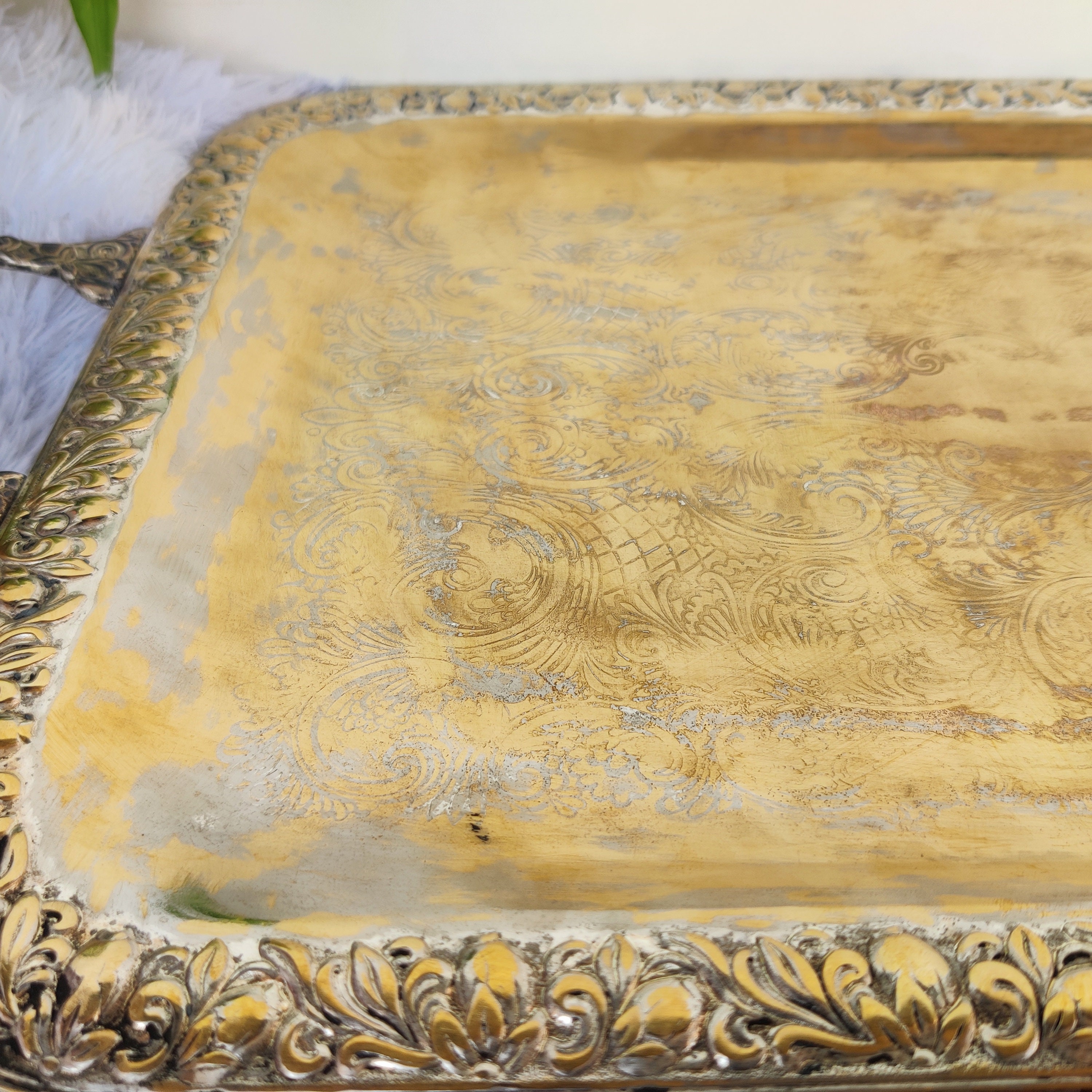 Vintage Large Ornate Brass Tray With Handles Brass Serving Tray Brass ...