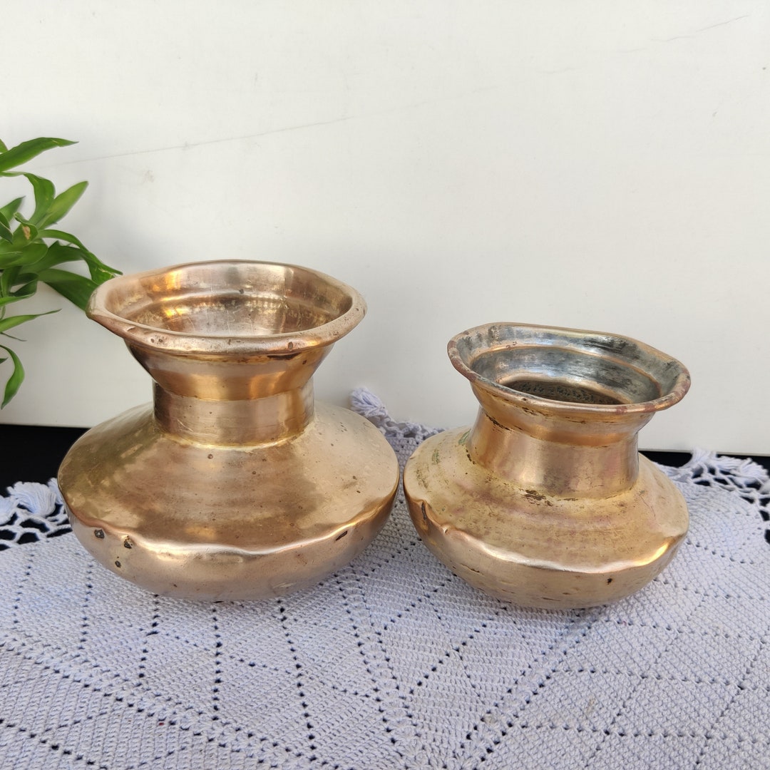 Antique Brass Oil and Ghee Vessel Set | Unique Shaped Serving Utensils ...