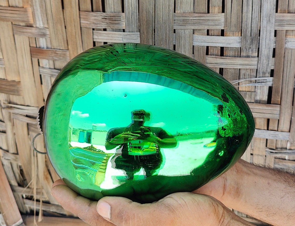 Antique Kugel 8.4" Dark Green Oval Shape Glass Hanging Christmas ...