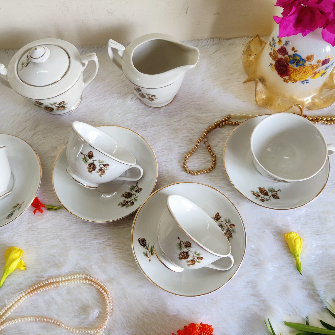 Antique Porcelain Tea Set With Flowers vintage 15 Piece Tea - Etsy