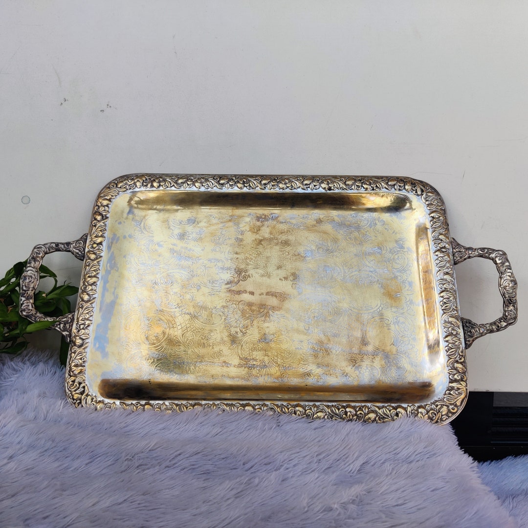 Vintage Large Ornate Brass Tray With Handles | Brass Serving Tray ...