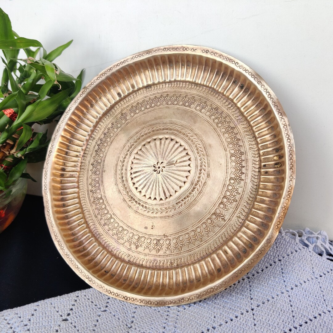 Antique Brass Plate Mandala Engraved and Scalloped Edge | Designer ...