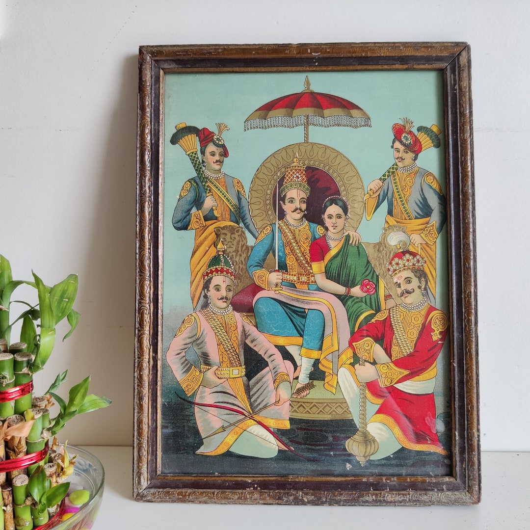 Vintage Pandav Sabha Lithograph With Original Wooden Frame | Mahabharat ...
