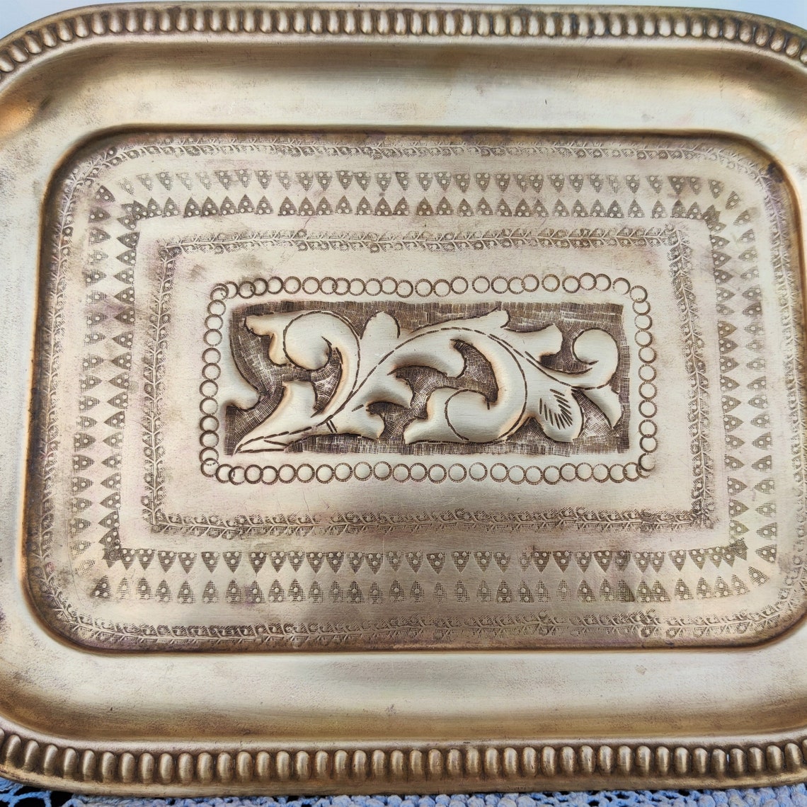 Vintage Large Ornate Brass Tray With Handles Brass Serving Tray Brass ...