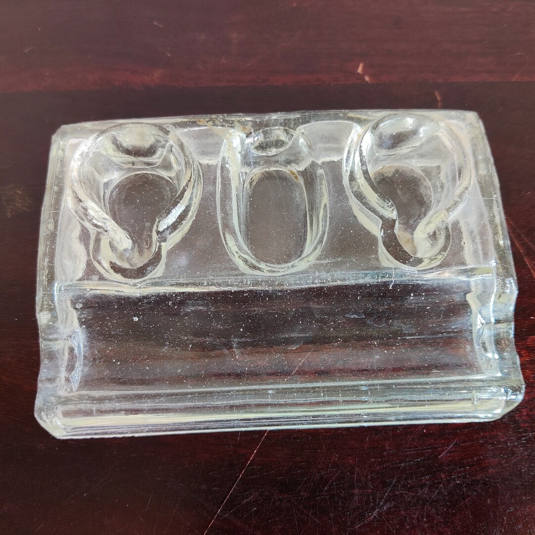 Vintage Office Table Decorative Unique Shape Glass Ink Pot clear Glass ...