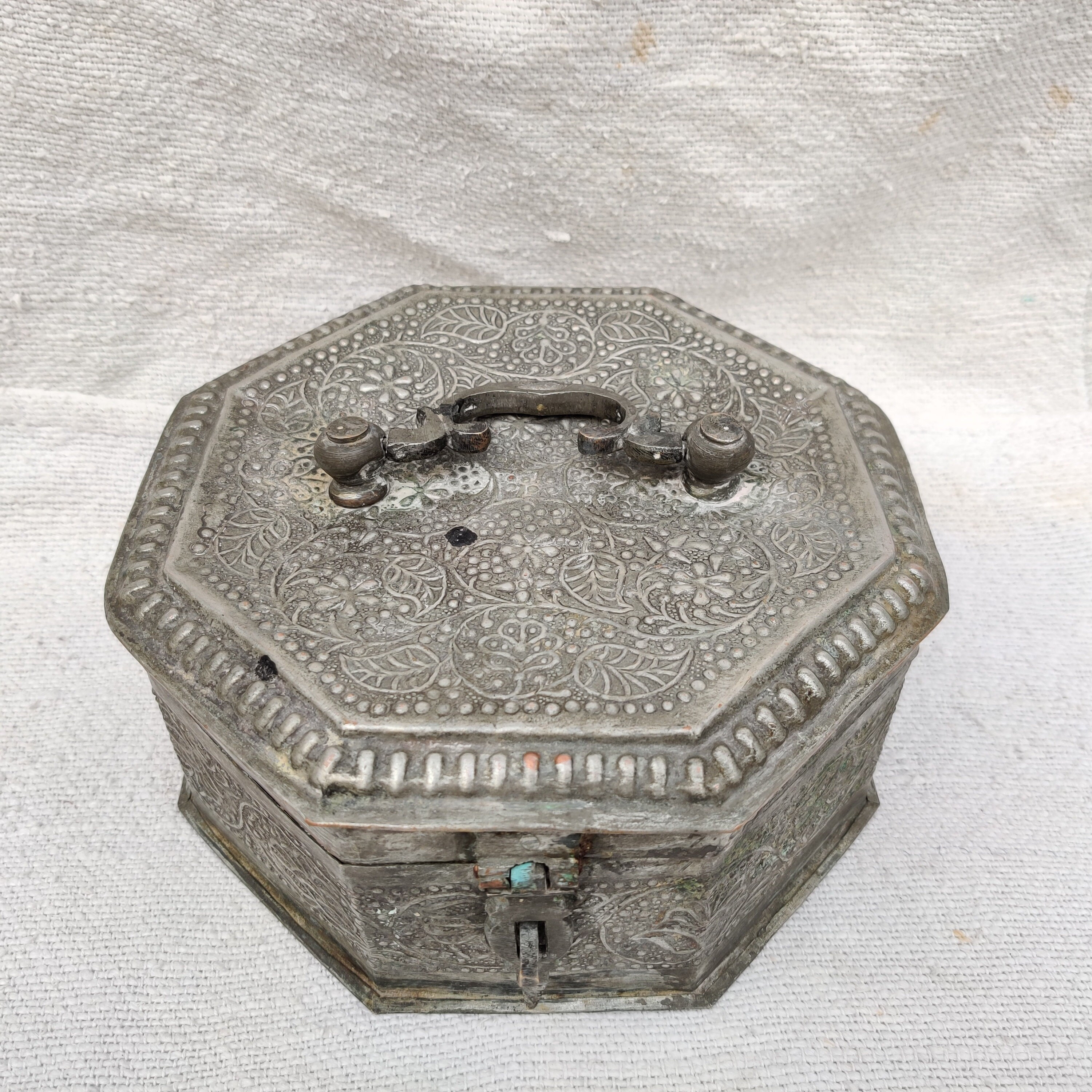 Antique Copper Octagonal Betel Nut Box Rare Mughal Ornate Six ...