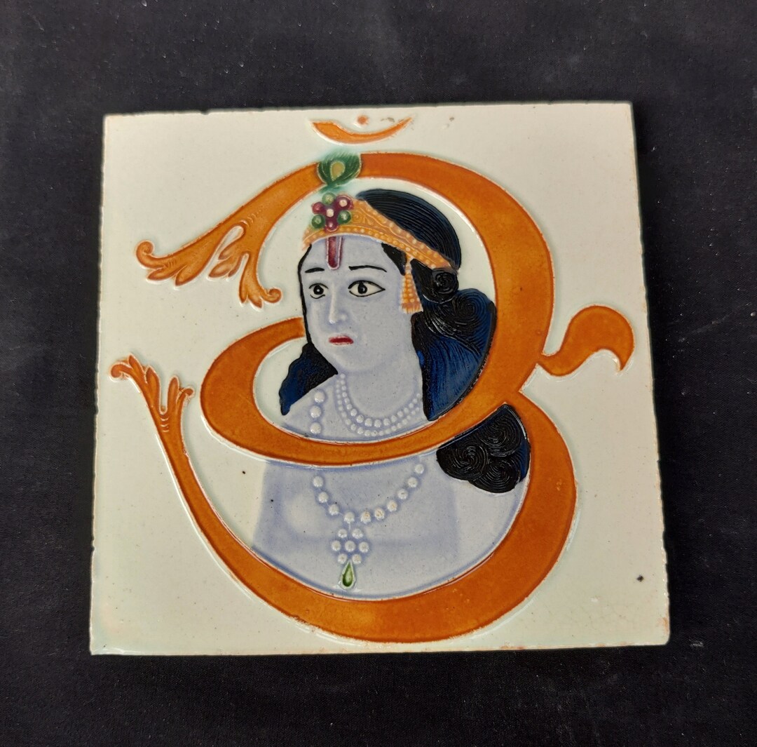 Vintage Rare Lord Krishna Om Nouveau Architecture Tile | Furniture Tile ...