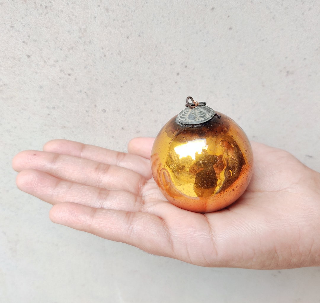 Antique Kugel 2" Golden Color Glass Ball Christmas Ornament Germany ...