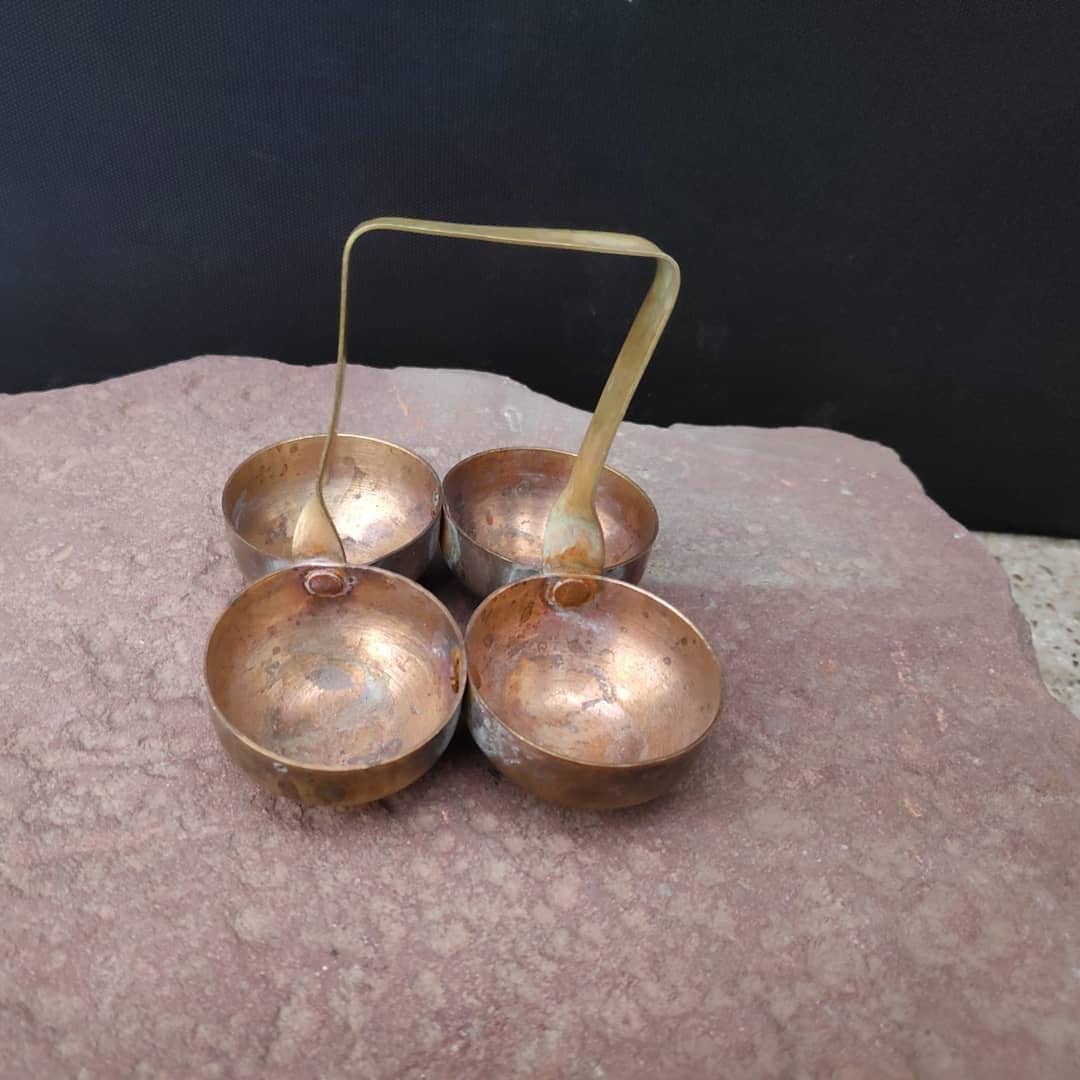 Antique Brass Kumkum Powder Box | Vintage 4 Compartments Vermillion Box ...