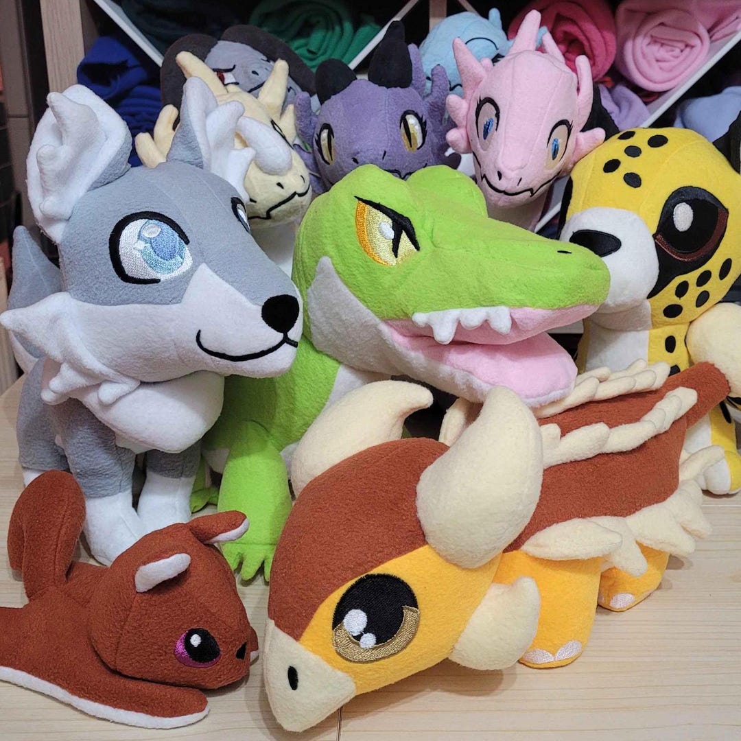 Assorted Premade Plushies Ready to Ship Hydra Dinosaur Alligator Wolf ...