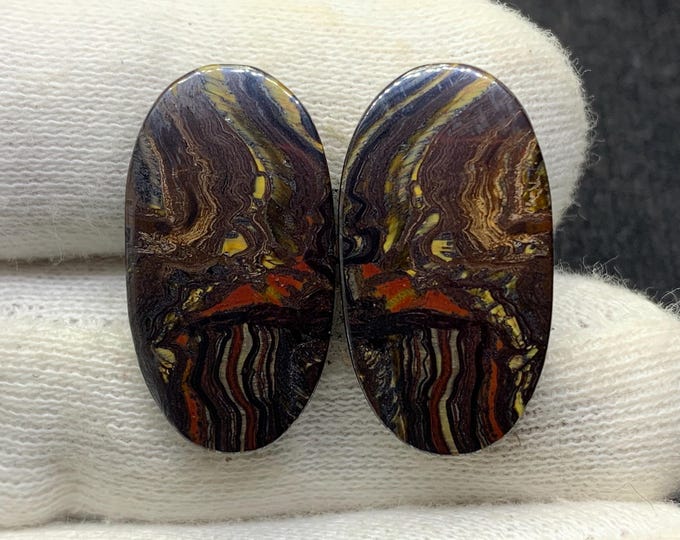 Natural RED IRON TIGER Oval Pair Cabochon Loose Gemstone for Earrings ...
