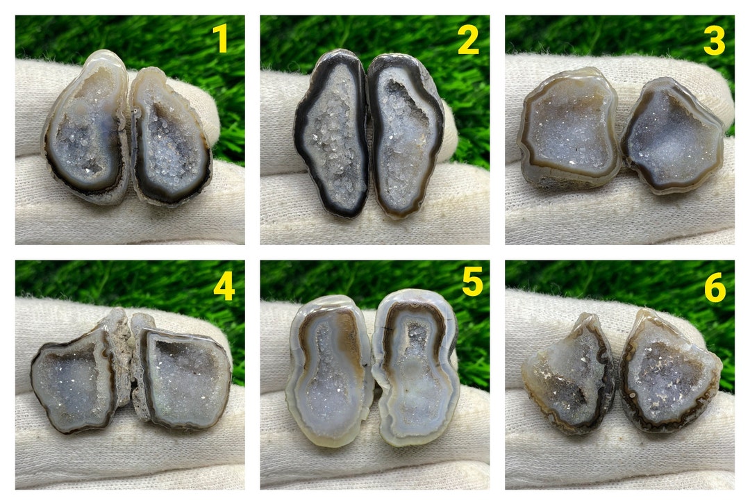 Natural Black Agate Geode Druzy Pair Beads Loose Gemstone for Earrings ...