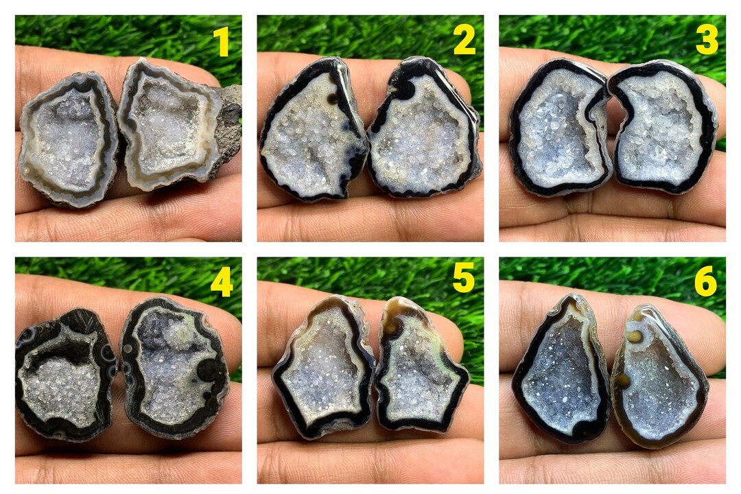 Natural Black Agate Geode Druzy Pair Beads Loose Gemstone for Earrings ...