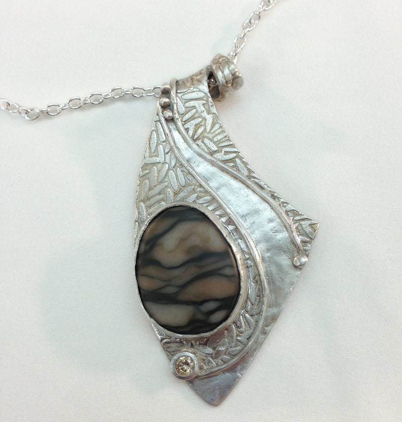 Silver Pendant, Silver Necklace, Abstract Statement Jewelry, Metal Clay ...