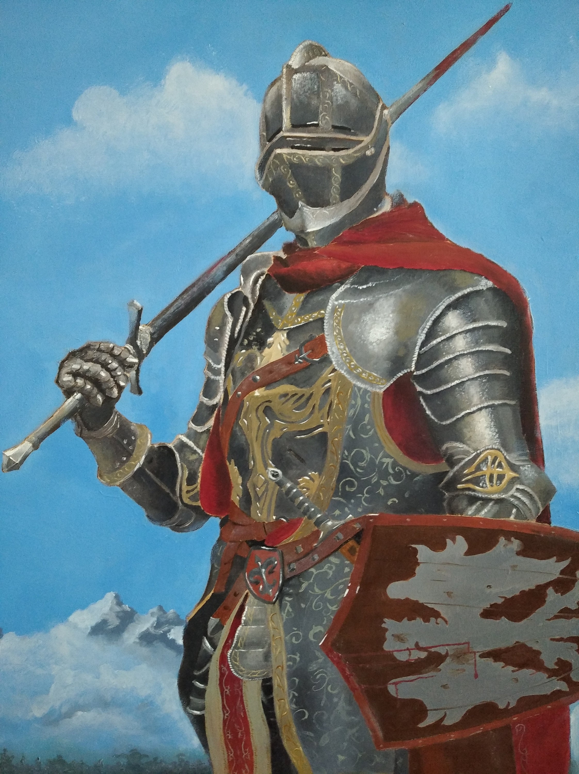 Warrior, Battle Scene, Military, Landscape, Oil on Canvas, Original ...