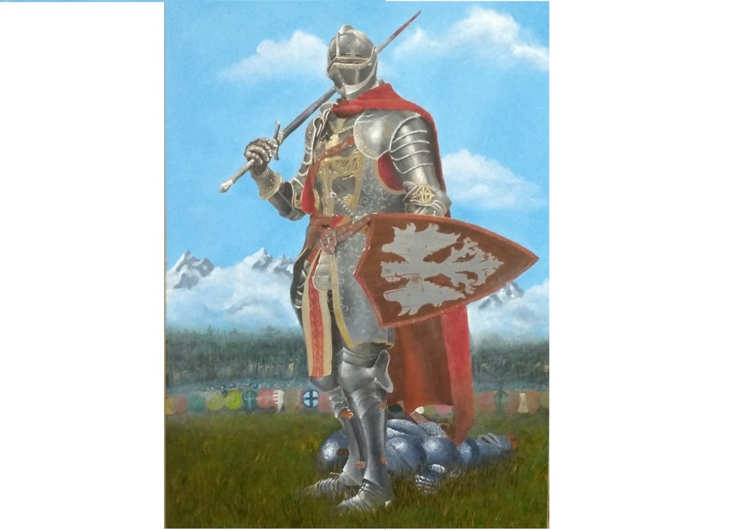 Warrior, Battle Scene, Military, Landscape, Oil on Canvas, Original ...