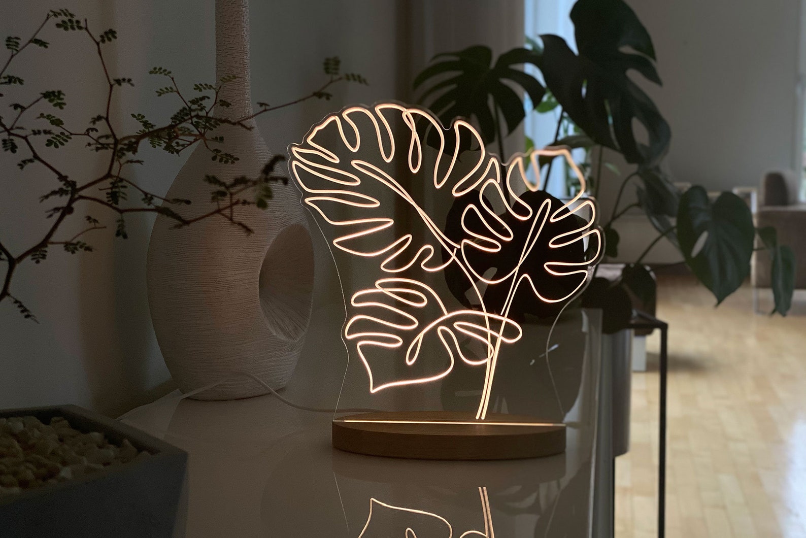 Monstera Led Lamp Decoration Desk Lamp Mini Neon - Etsy