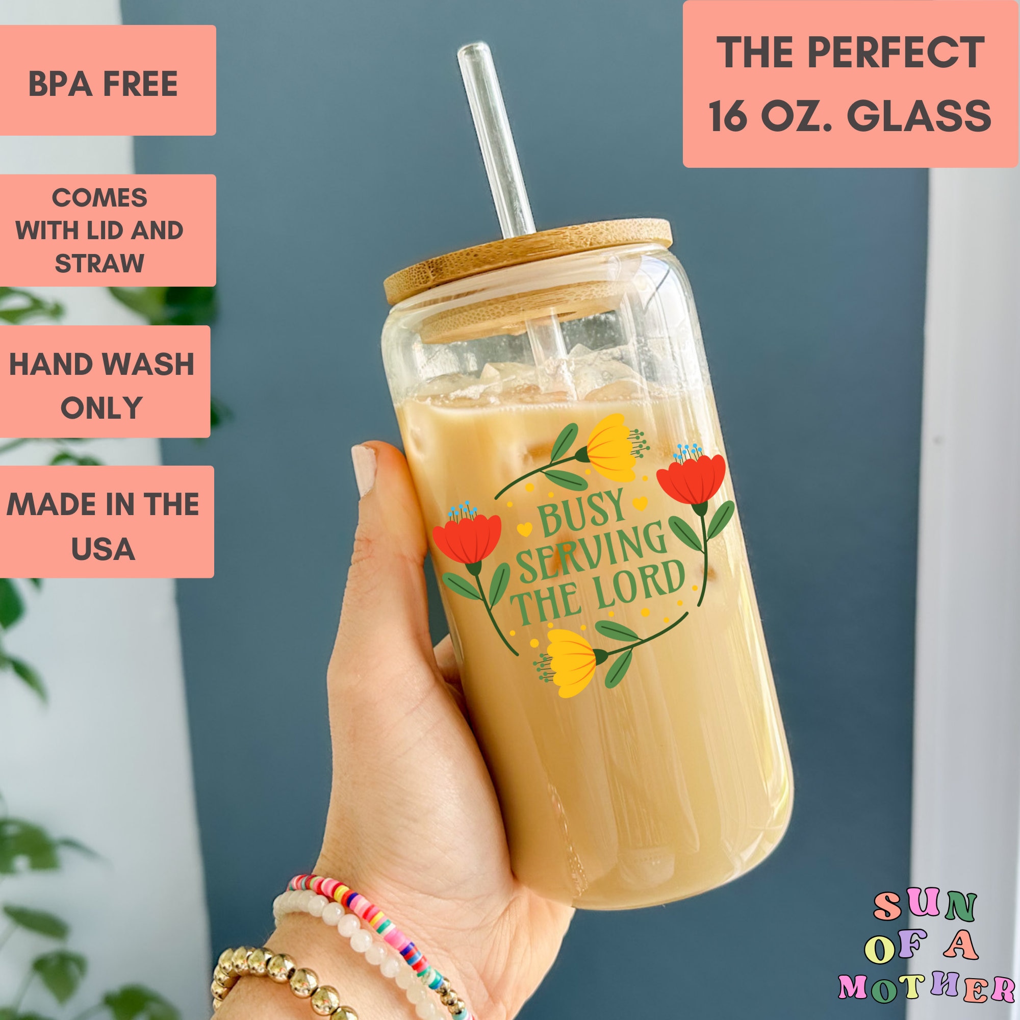 Christian Affirmation Iced Coffee Cup Floral Bible Verse Glass Tumbler ...