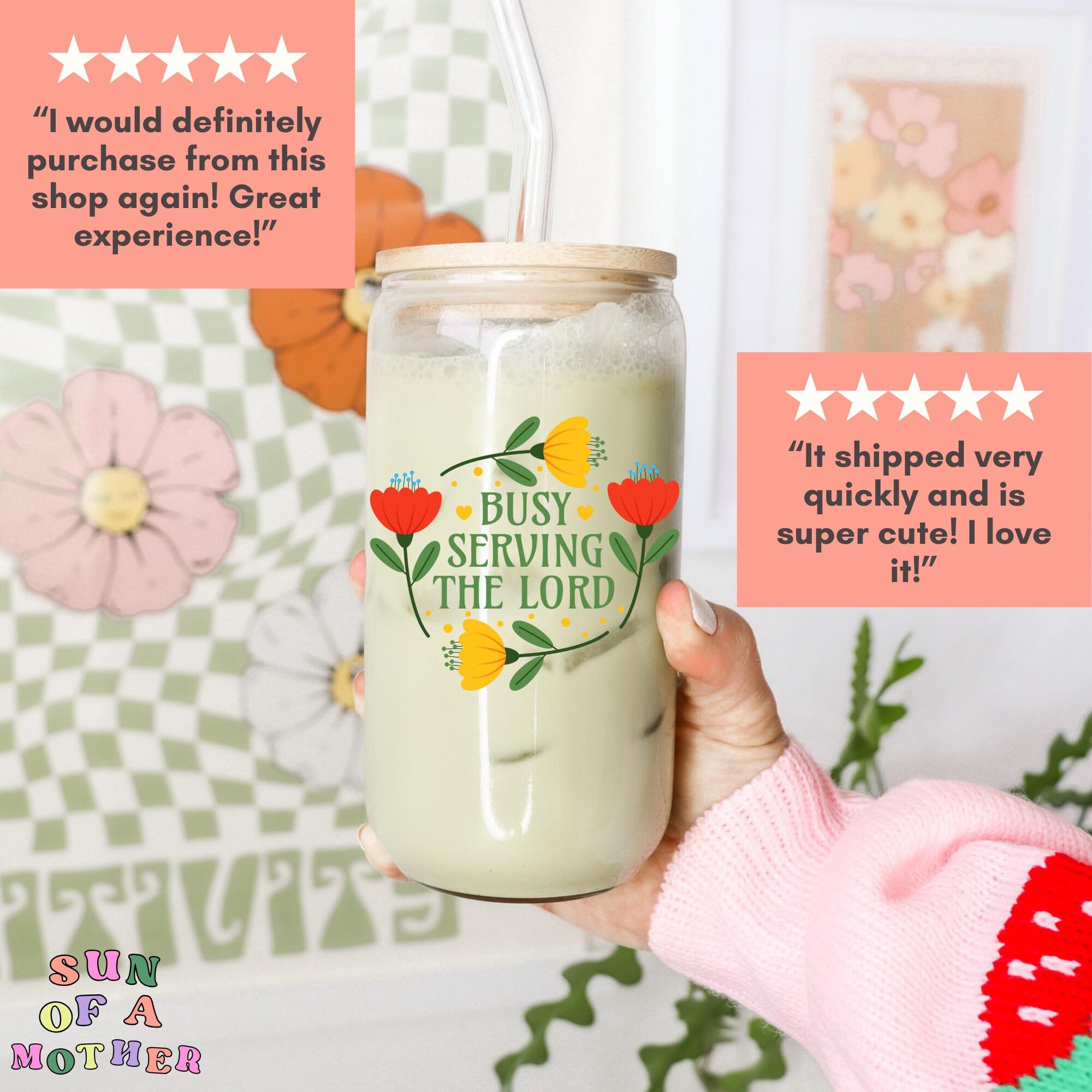 Christian Affirmation Iced Coffee Cup Floral Bible Verse Glass Tumbler ...