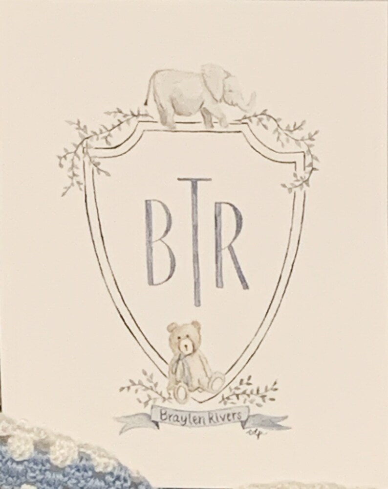 Baby Crest Nursery Monogram Watercolor Nursery Decor - Etsy