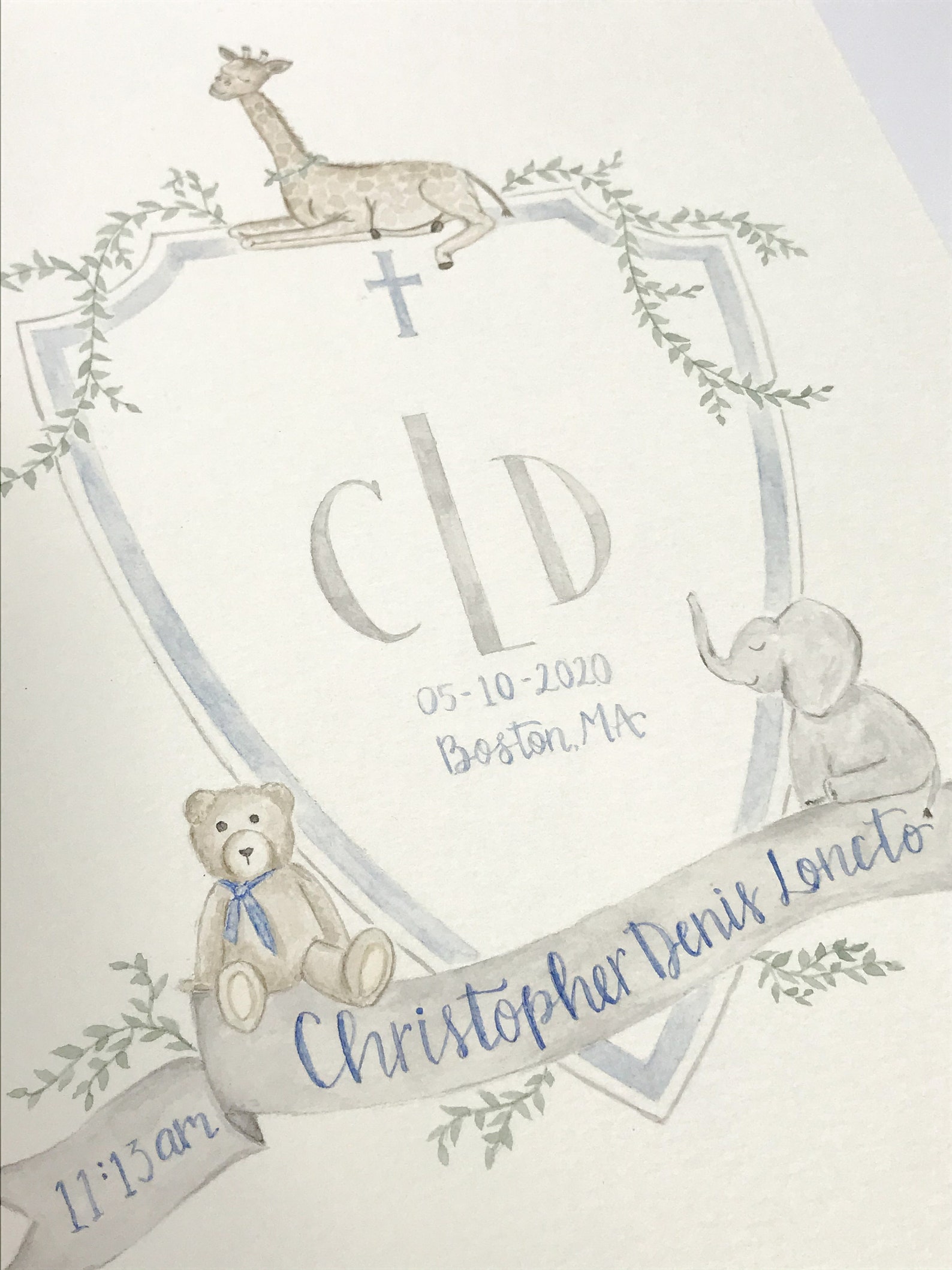 Baby Crest Nursery Monogram Watercolor Nursery Decor | Etsy