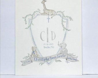 Baby Crest - Nursery Monogram - Watercolor Nursery Decor - Nursery ...