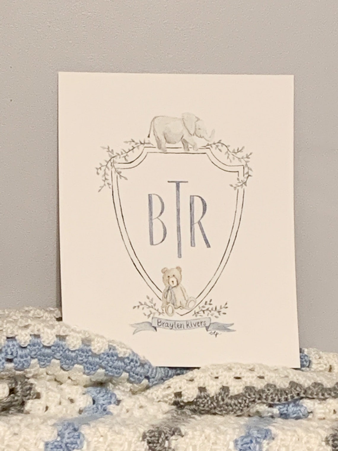Baby Crest Nursery Monogram Watercolor Nursery Decor | Etsy