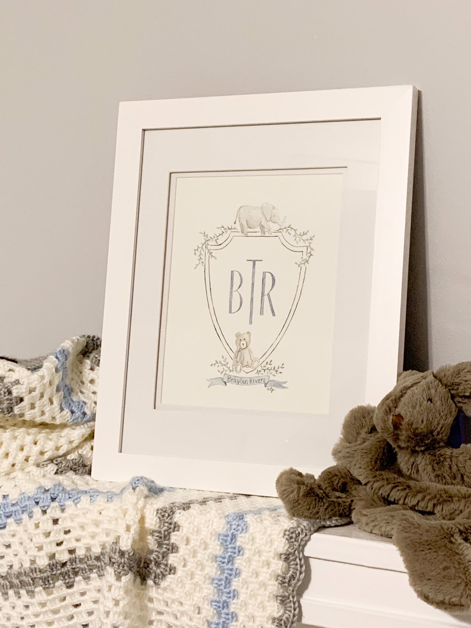 Baby Crest Nursery Monogram Watercolor Nursery Decor - Etsy