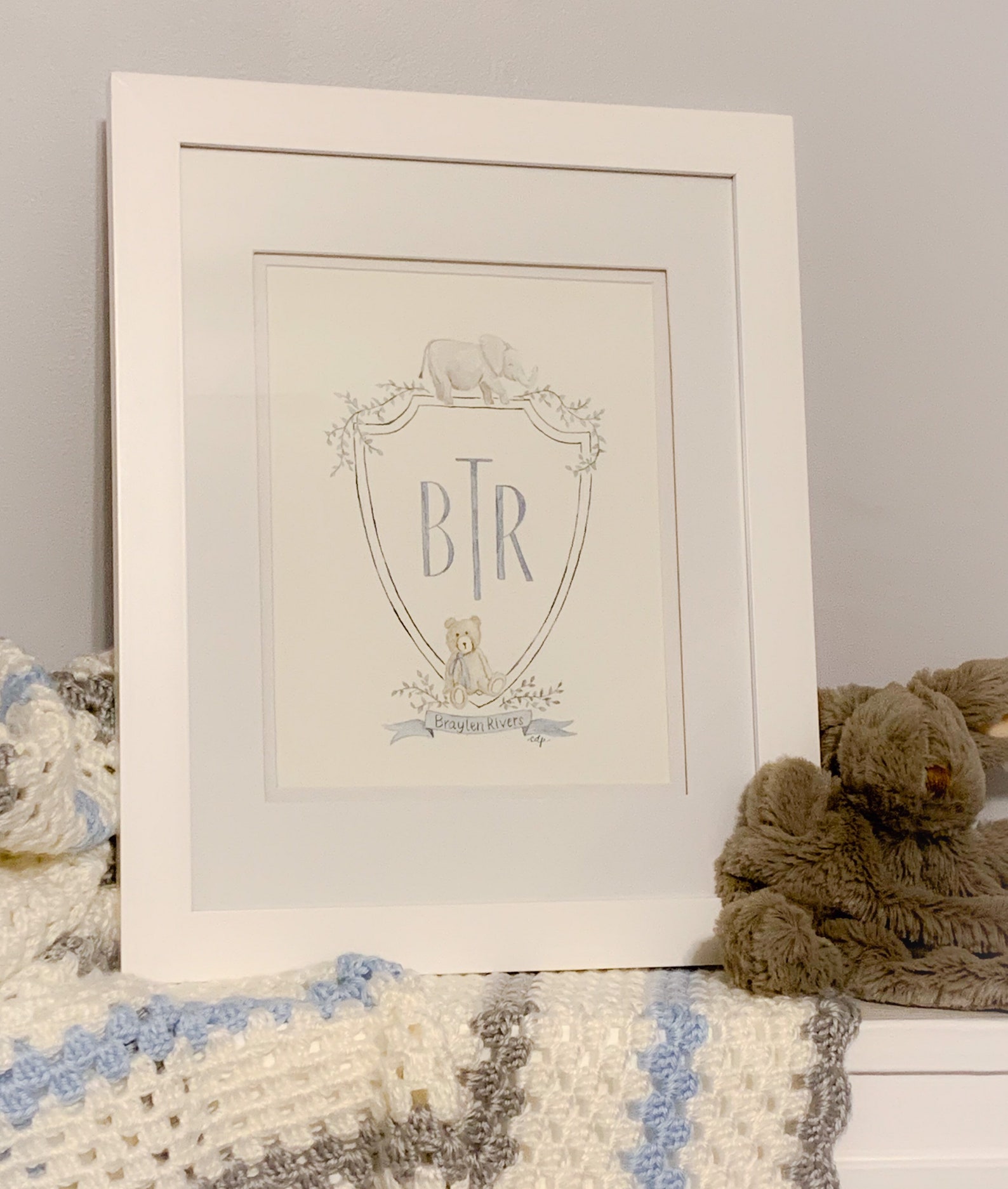 Baby Crest Nursery Monogram Watercolor Nursery Decor | Etsy