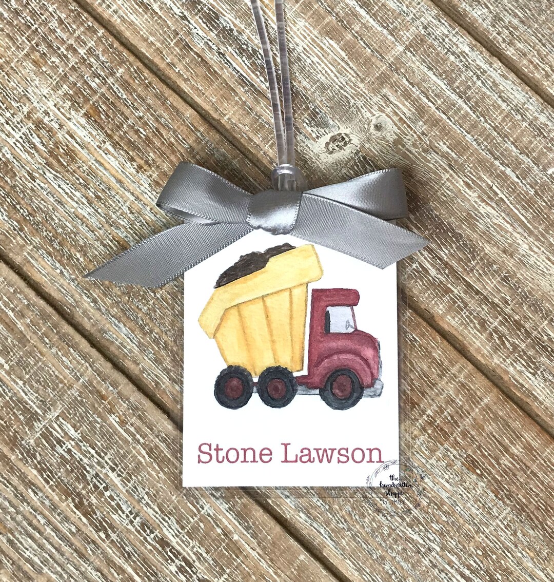 Personalized DUMP TRUCK Name Tag - Diaper Bag Tag - Backpack Tag - Name ...