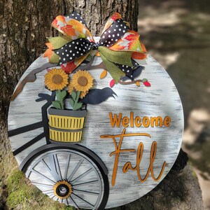 Welcome Fall Door Hanger, Fall Round Sign, Sunflower Decor, Rustic Fall ...