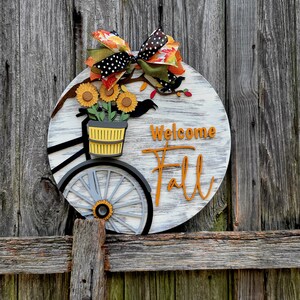 Welcome Fall Door Hanger, Fall Round Sign, Sunflower Decor, Rustic Fall ...