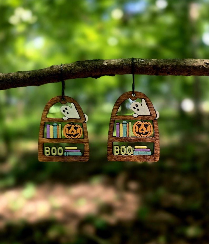 Boo Earrings, Halloween Earrings, Handpainted Wood Earrings, Halloween ...