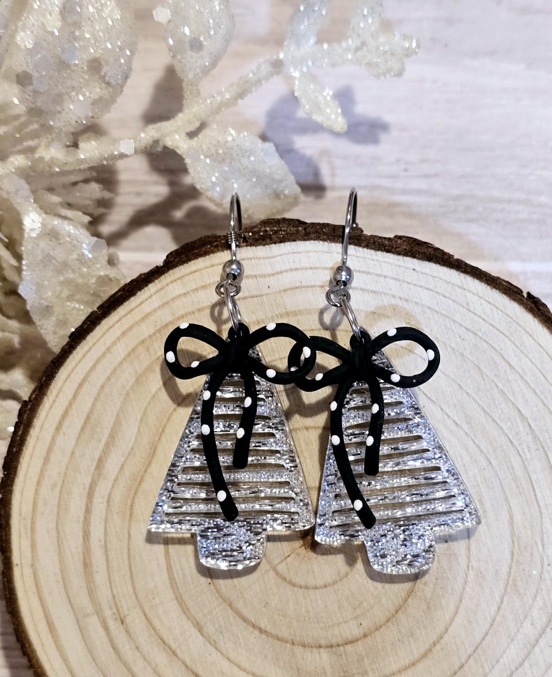 Shimmer Christmas Tree Earrings, Christmas Tree With Bow Earrings ...