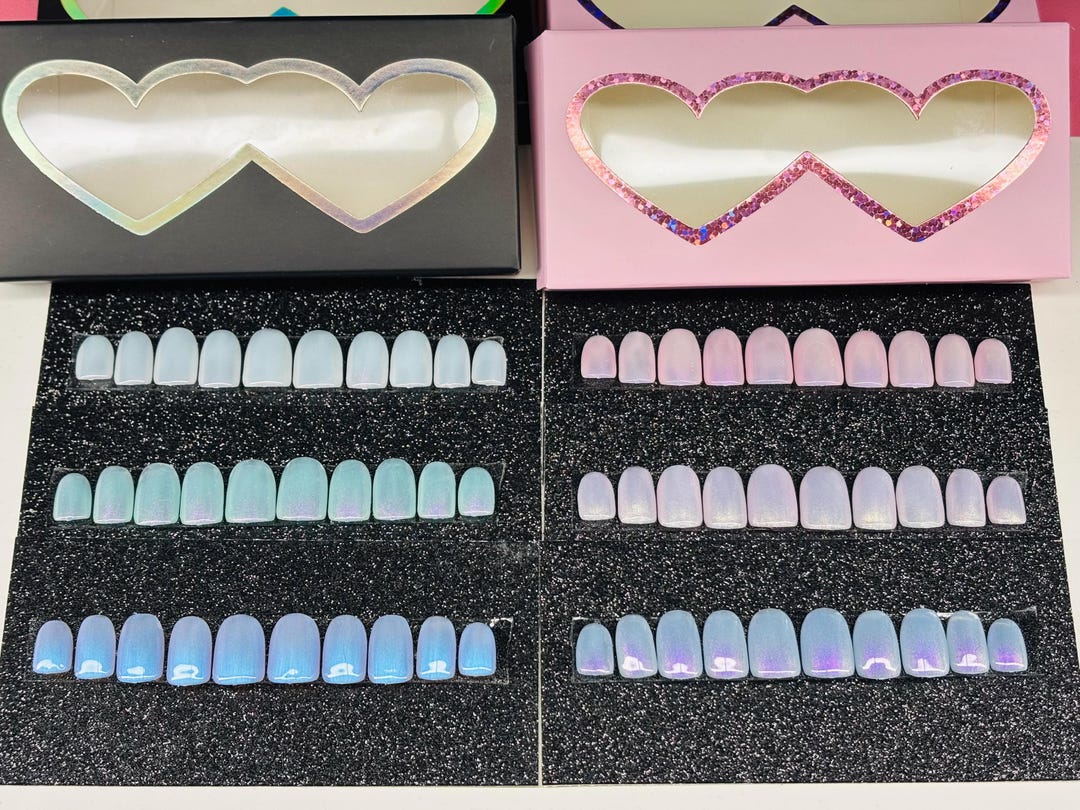 Kids Shimmer Press on Nails, Mermaid Nails, Kids Pink Press Ons ...