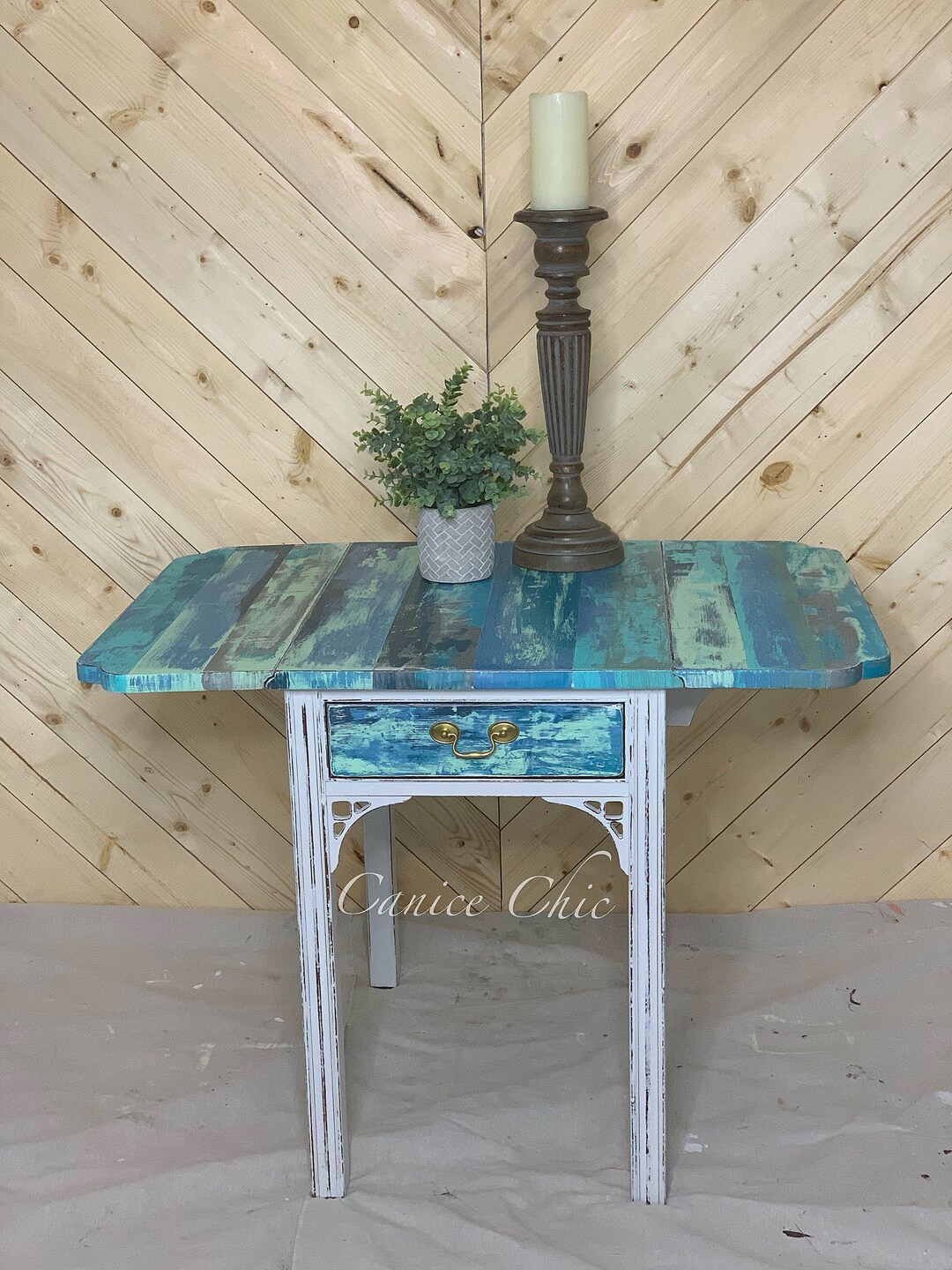 Coastal Hand Painted Drop Leaf Table - Etsy