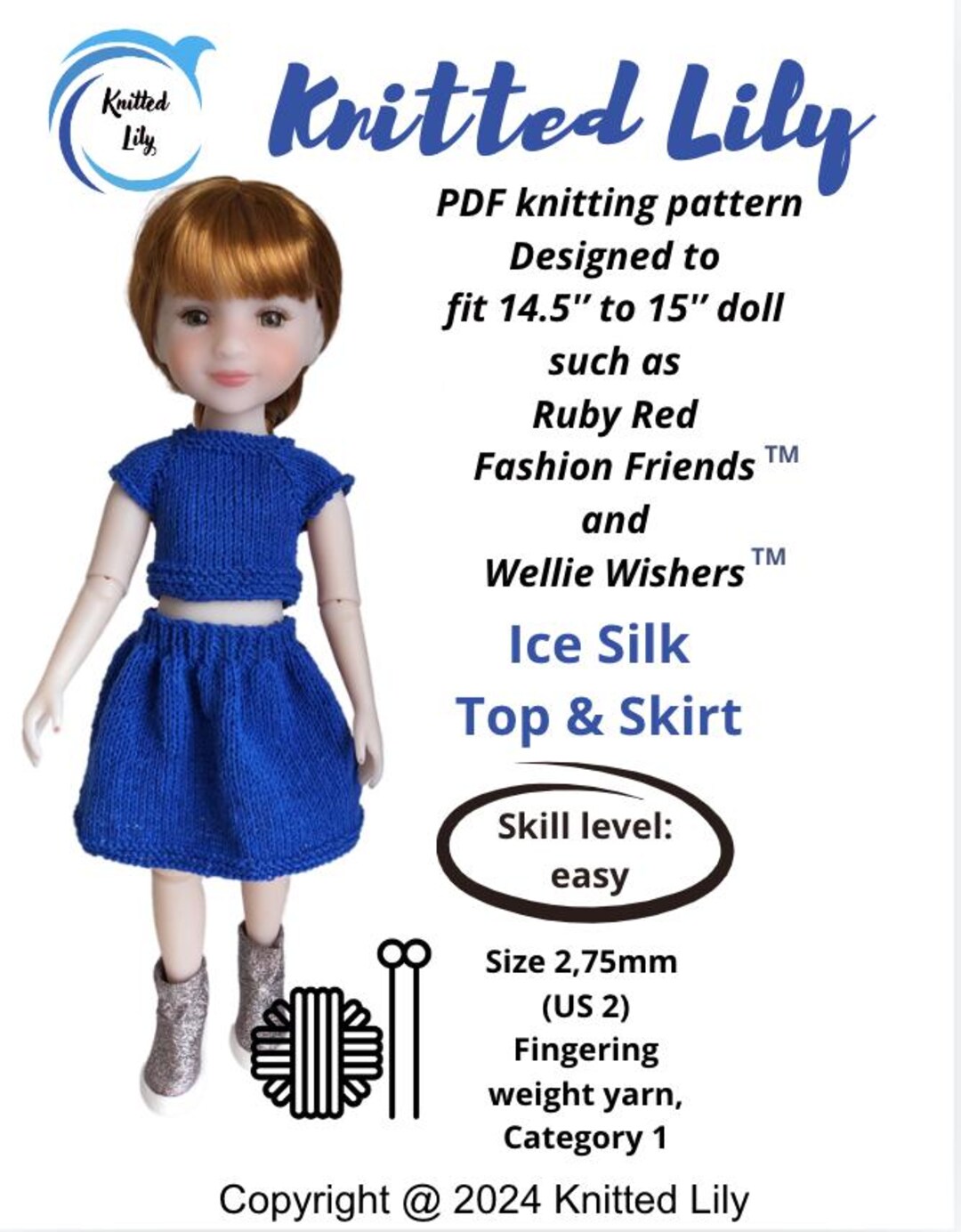 Ice Silk Top & Skirt Knitting Pattern – PDF for 14.5”-15” Dolls, Ruby ...