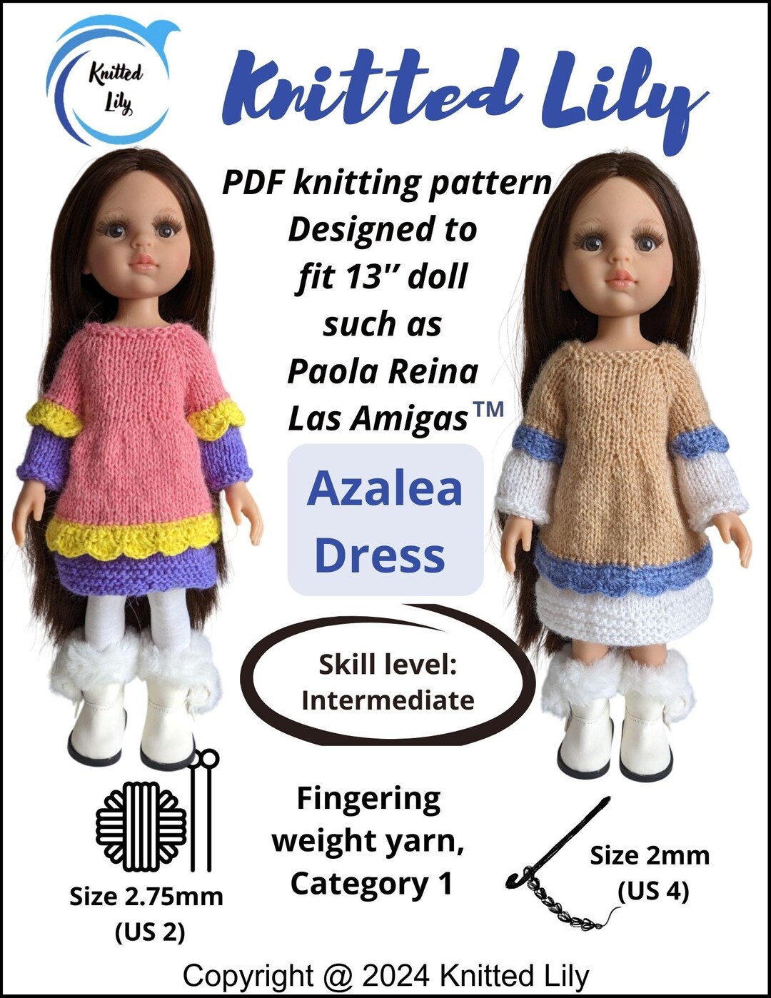 Azalea Knitting Dress PDF Pattern for Paola Reina Las Amigas – Doll ...