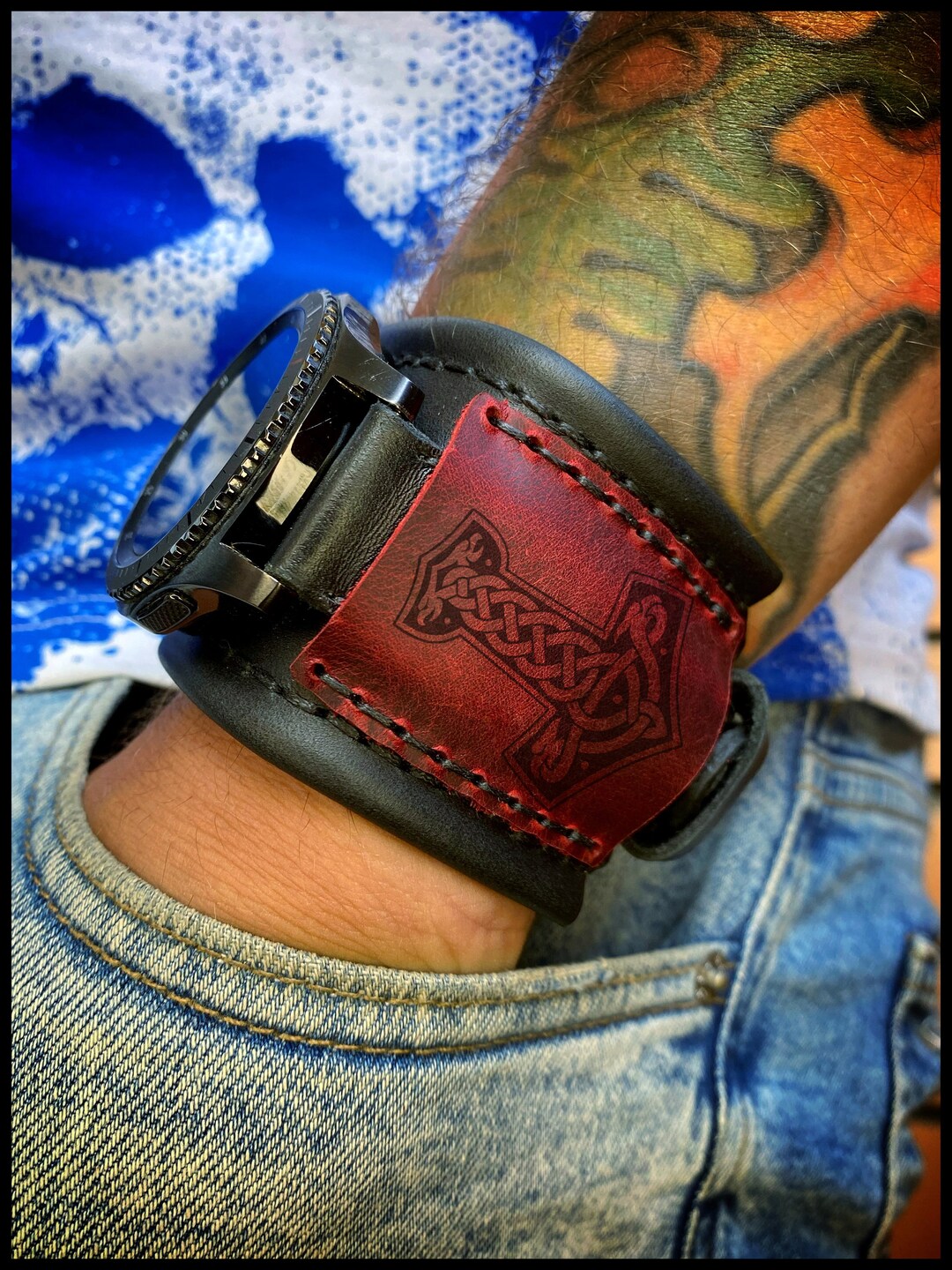 Thor Hammer Wide Watch Strap for Apple / Samsung Genuine Leather Celtic ...