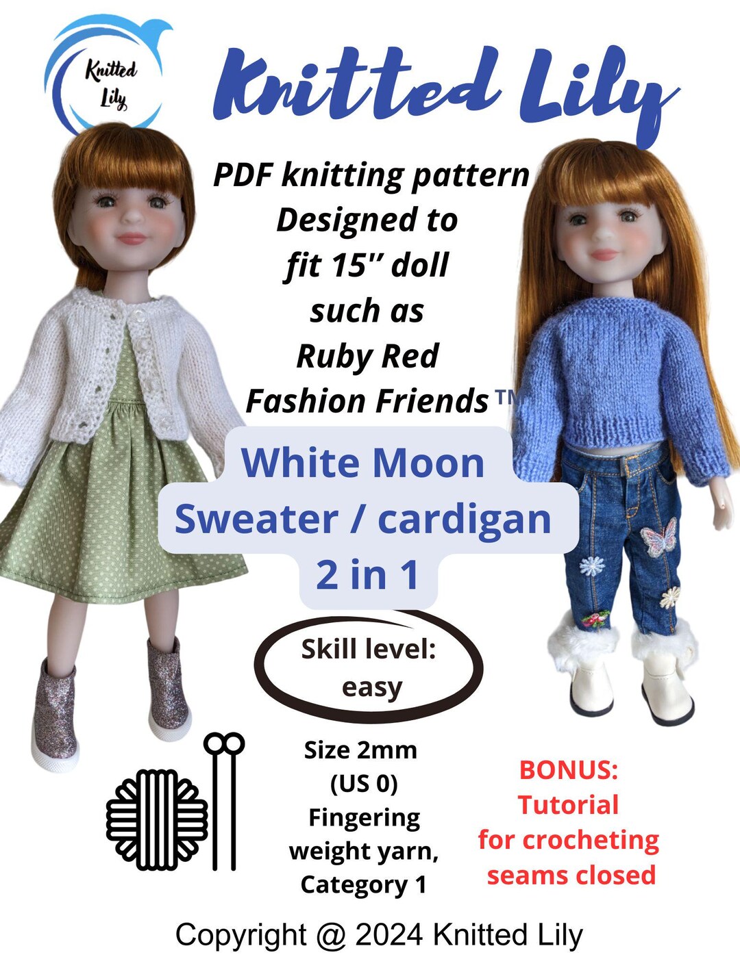 Doll Sweater Knitting PDF Pattern for 15" Ruby Red - Etsy