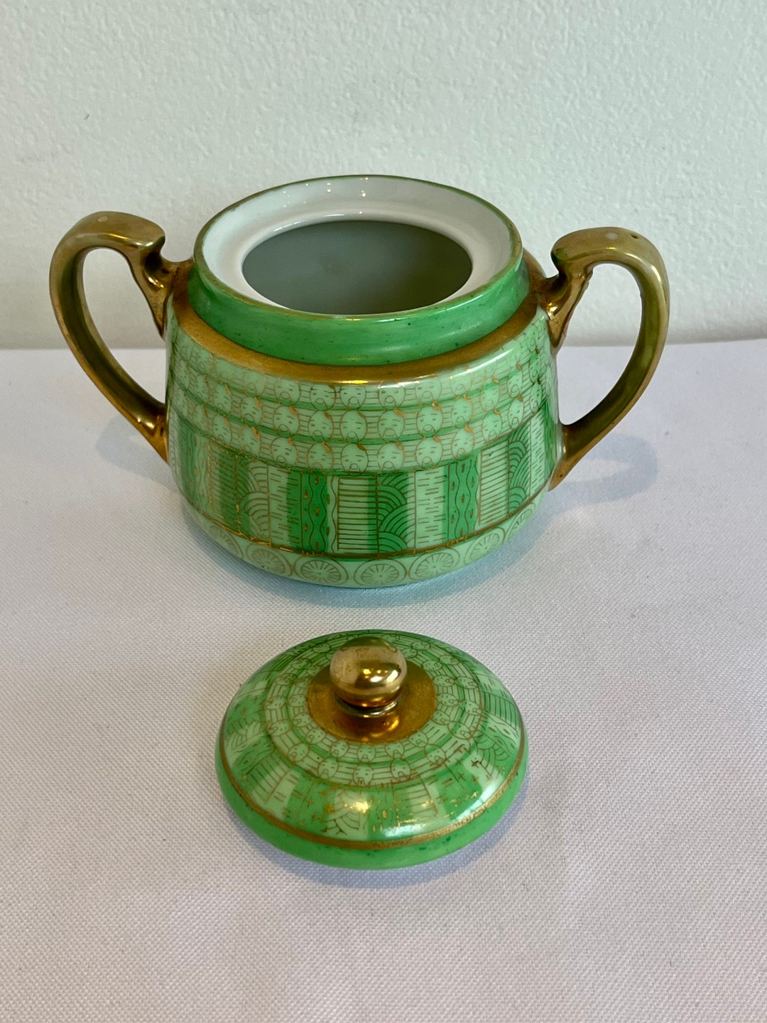 Antique 1909 Japanese Mikado Eggshell China Jade Green Buddha Tea Set ...