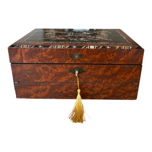 Antique Walnut Victorian Circa 1850 Ladies Mop Inlaid Lockable Writing ...