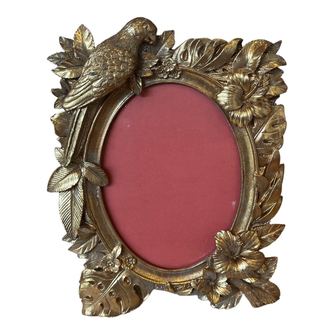 Vintage Style Gilt Gold Exotic Parrot Bird Portrait Picture Photo ...